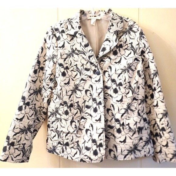 Appleseed's | Jackets & Coats | Vintage Appleseed Jacquard Print Blazer Womens 6 Black Floral On ...